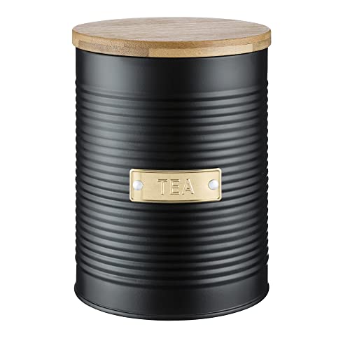 Typhoon Living Otto Airtight Tea Storage Canister with Bamboo Lid, 1.4 Litre, Matte Black/Gold