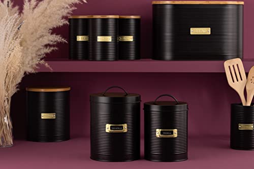 Typhoon Living Otto Airtight Tea Storage Canister with Bamboo Lid, 1.4 Litre, Matte Black/Gold