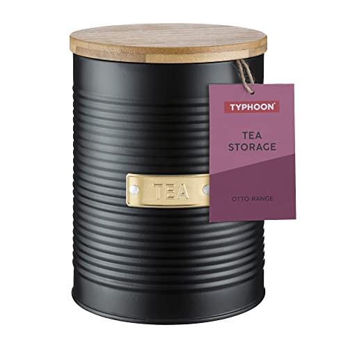 Typhoon Living Otto Airtight Tea Storage Canister with Bamboo Lid, 1.4 Litre, Matte Black/Gold