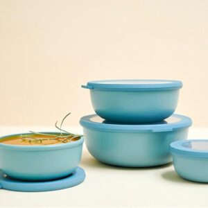 Mepal Rosti Cirqula Multi Food Storage and Serving Bowl with Lid, Low Bowl-11oz, Nordic Blue