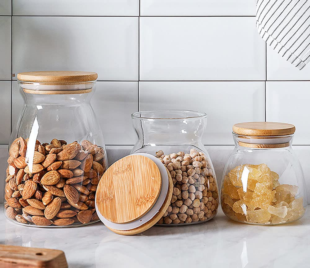 RockTrend Clear Glass Food Sealed Storage Container Spice Jar Coffee Bean Storage Jar with Wooden Lid