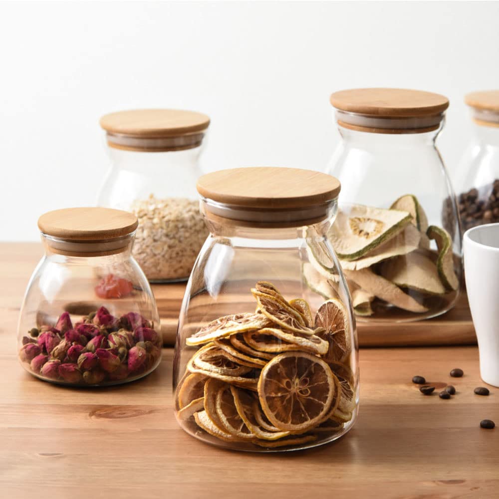 RockTrend Clear Glass Food Sealed Storage Container Spice Jar Coffee Bean Storage Jar with Wooden Lid