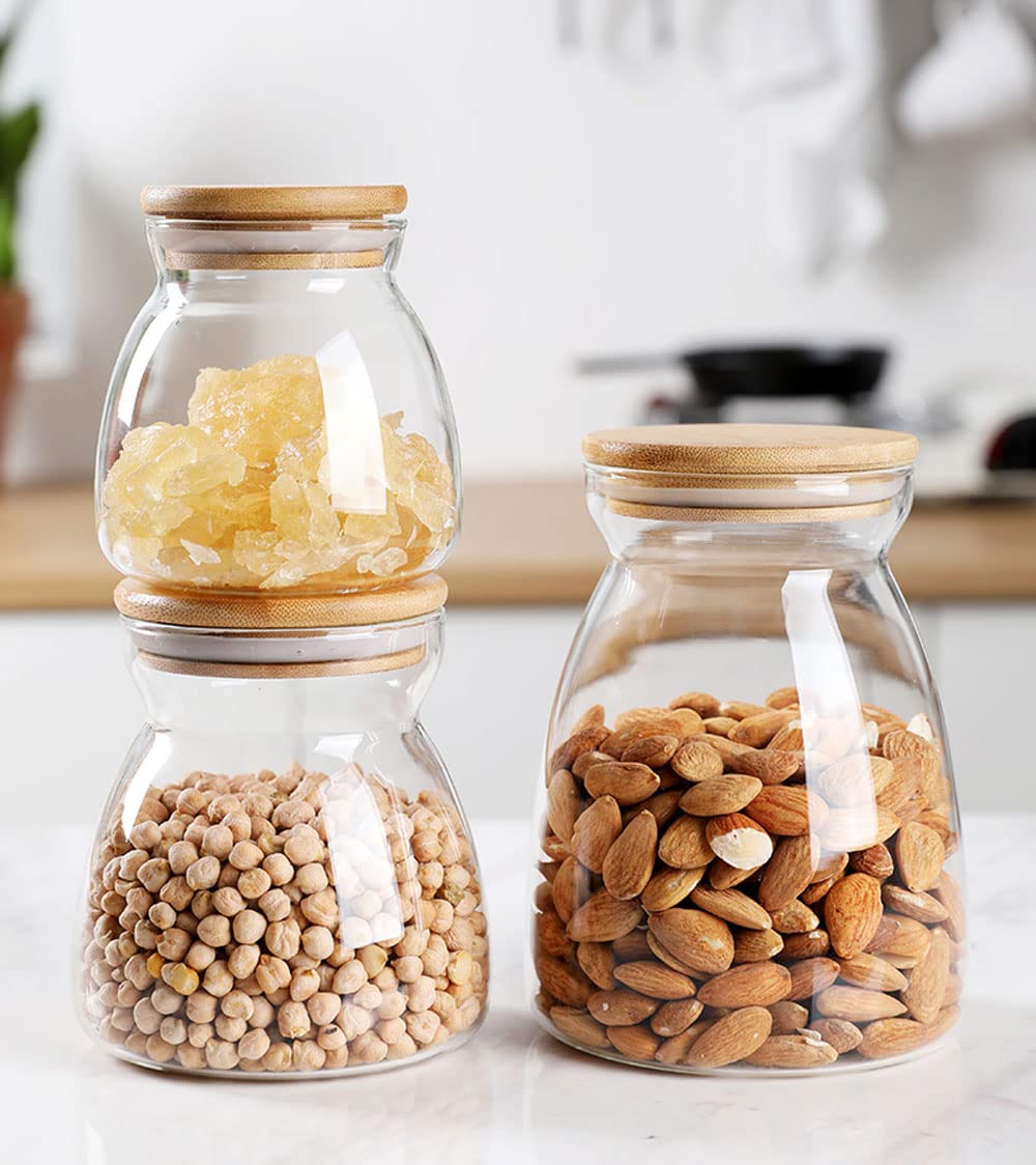 RockTrend Clear Glass Food Sealed Storage Container Spice Jar Coffee Bean Storage Jar with Wooden Lid