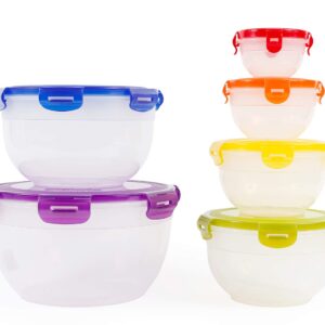 Neoflam Food Storage Plastic Bowls with Lids, 12 Piece Set - Kitchen Foundations, Nestable, Stackable, BPA-Free, Snap Lock, Airtight, Rainbow, Mixing, Food Prep, Containers