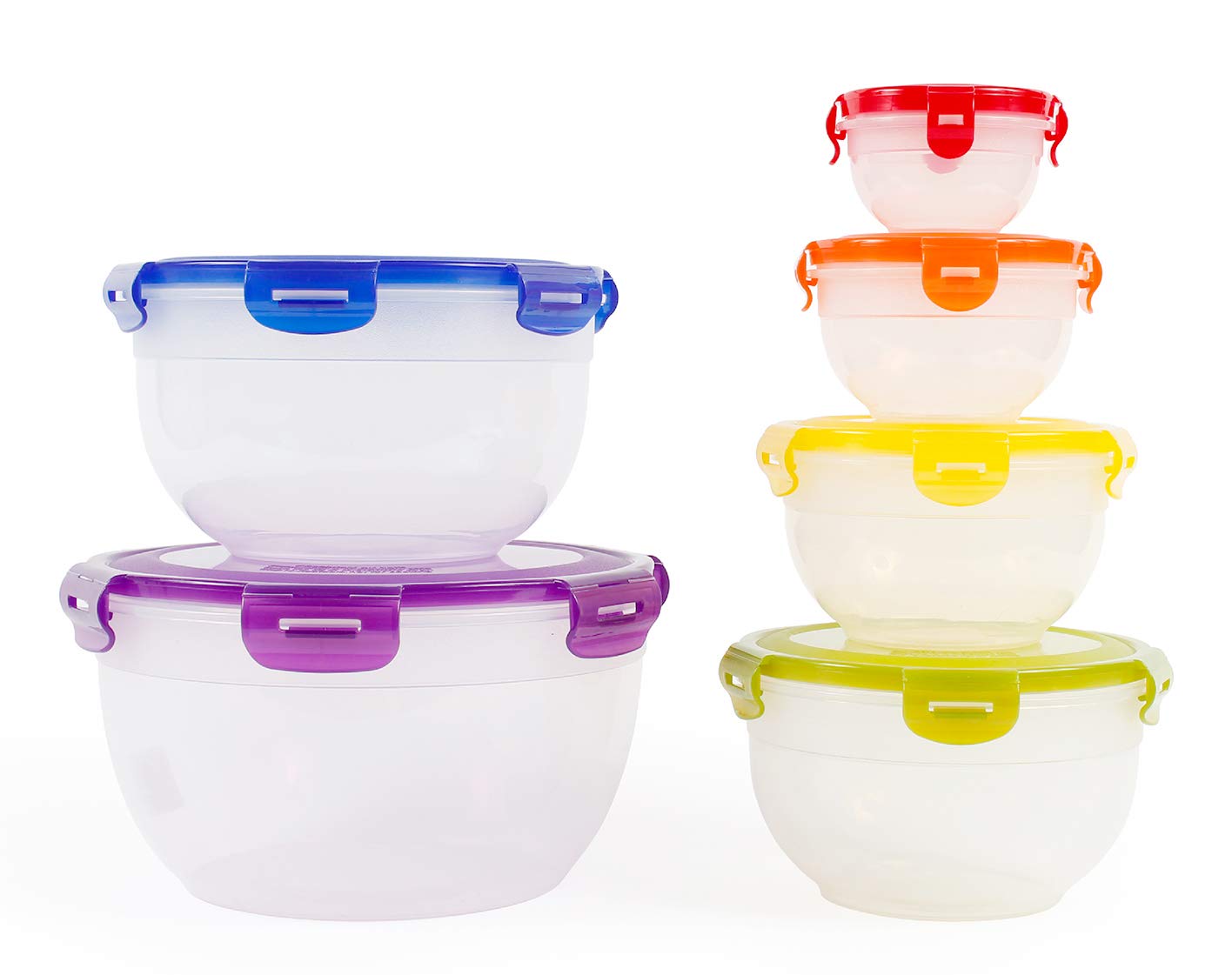 Neoflam Food Storage Plastic Bowls with Lids, 12 Piece Set - Kitchen Foundations, Nestable, Stackable, BPA-Free, Snap Lock, Airtight, Rainbow, Mixing, Food Prep, Containers