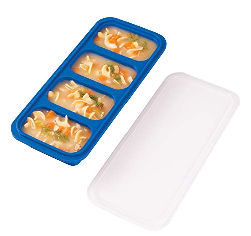 HIC Kitchen Prep-N-Freeze Portion Tray with Lid, Collapsible LFGB Silicone, 6-Ounce Sections