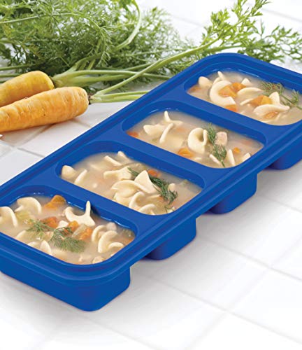 HIC Kitchen Prep-N-Freeze Portion Tray with Lid, Collapsible LFGB Silicone, 6-Ounce Sections