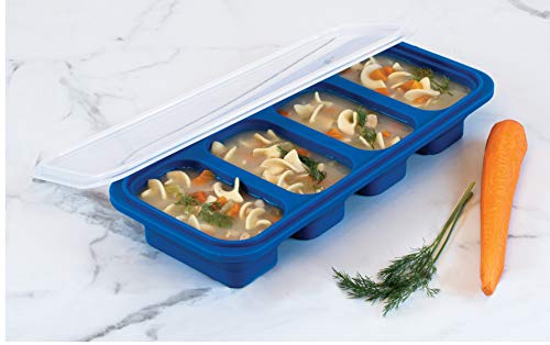 HIC Kitchen Prep-N-Freeze Portion Tray with Lid, Collapsible LFGB Silicone, 6-Ounce Sections