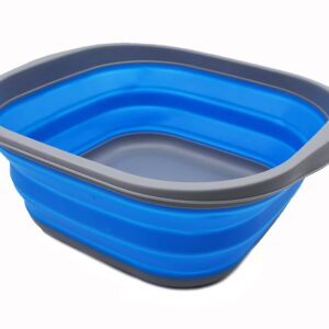 SAMMART 10L (2.6 Gallons) Collapsible Tub - Foldable Dish Tub - Portable Washing Basin - Space Saving Plastic Washtub (Dark Grey/Blue, 1)