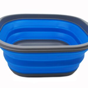 SAMMART 10L (2.6 Gallons) Collapsible Tub - Foldable Dish Tub - Portable Washing Basin - Space Saving Plastic Washtub (Dark Grey/Blue, 1)