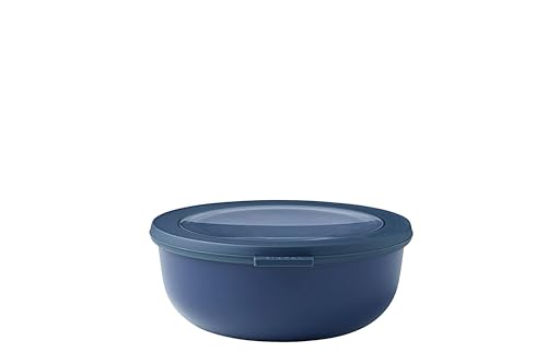 MEPAL, Cirqula Multi Food Storage and Serving Bowl with Lid, Food Prep Container, Shallow, Nordic Denim, 1.3 Quarts (1.25 Liters, 42 ounces), 1 Count