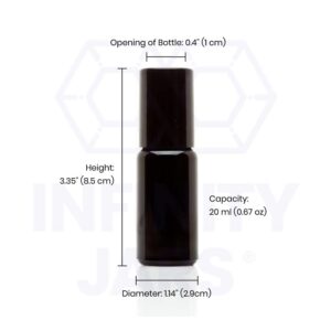 Infinity Jars 20 ml (.67 fl oz) Black Ultraviolet Glass Bottle w/Glass Ball Roll on Tip