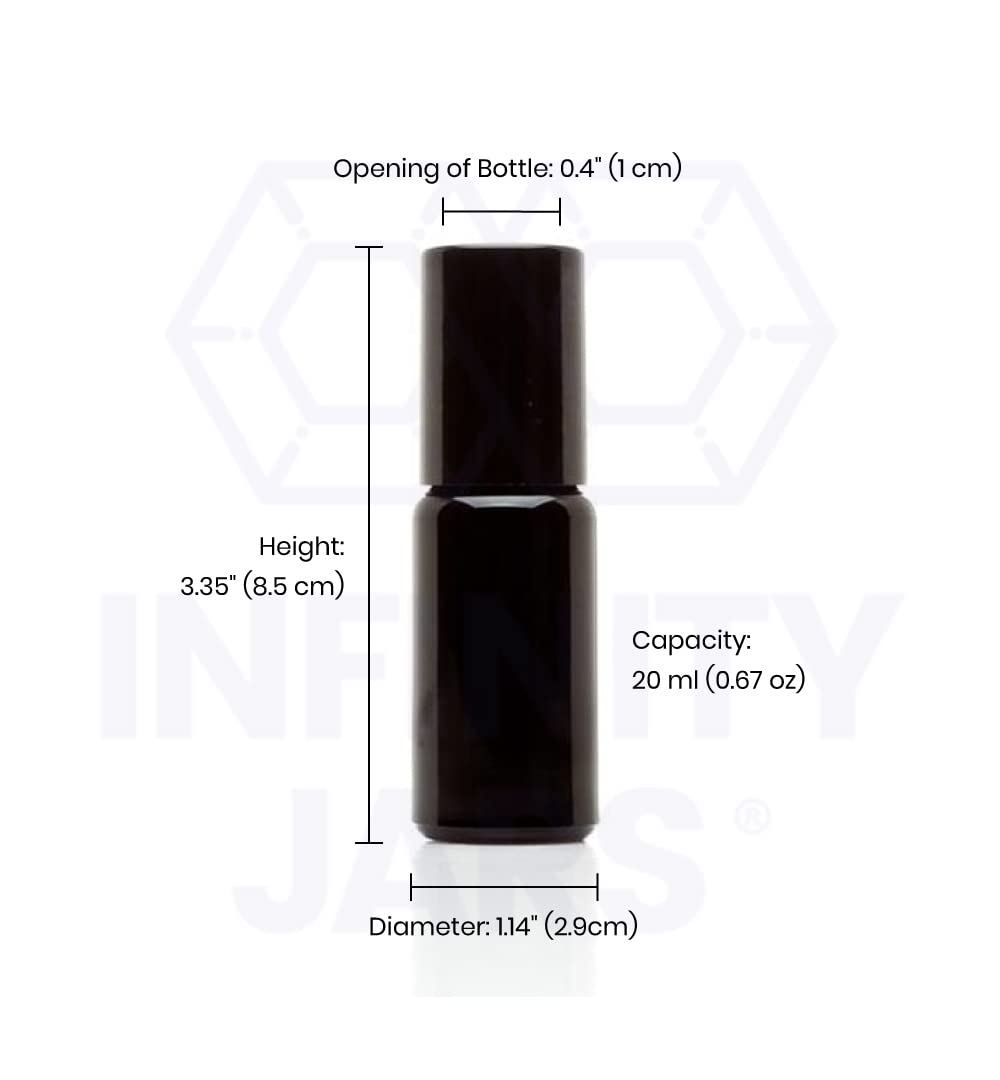 Infinity Jars 20 ml (.67 fl oz) Black Ultraviolet Glass Bottle w/Glass Ball Roll on Tip