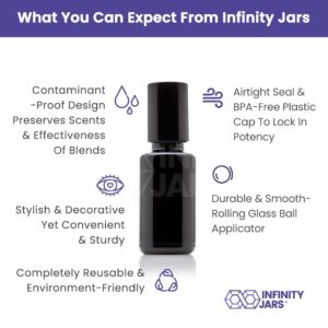 Infinity Jars 20 ml (.67 fl oz) Black Ultraviolet Glass Bottle w/Glass Ball Roll on Tip