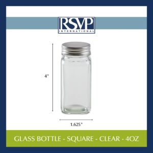 RSVP International Kitchen Storage Collection Glass Spice Jars, Square, 4-Ounce, Clear/Stainless Steel