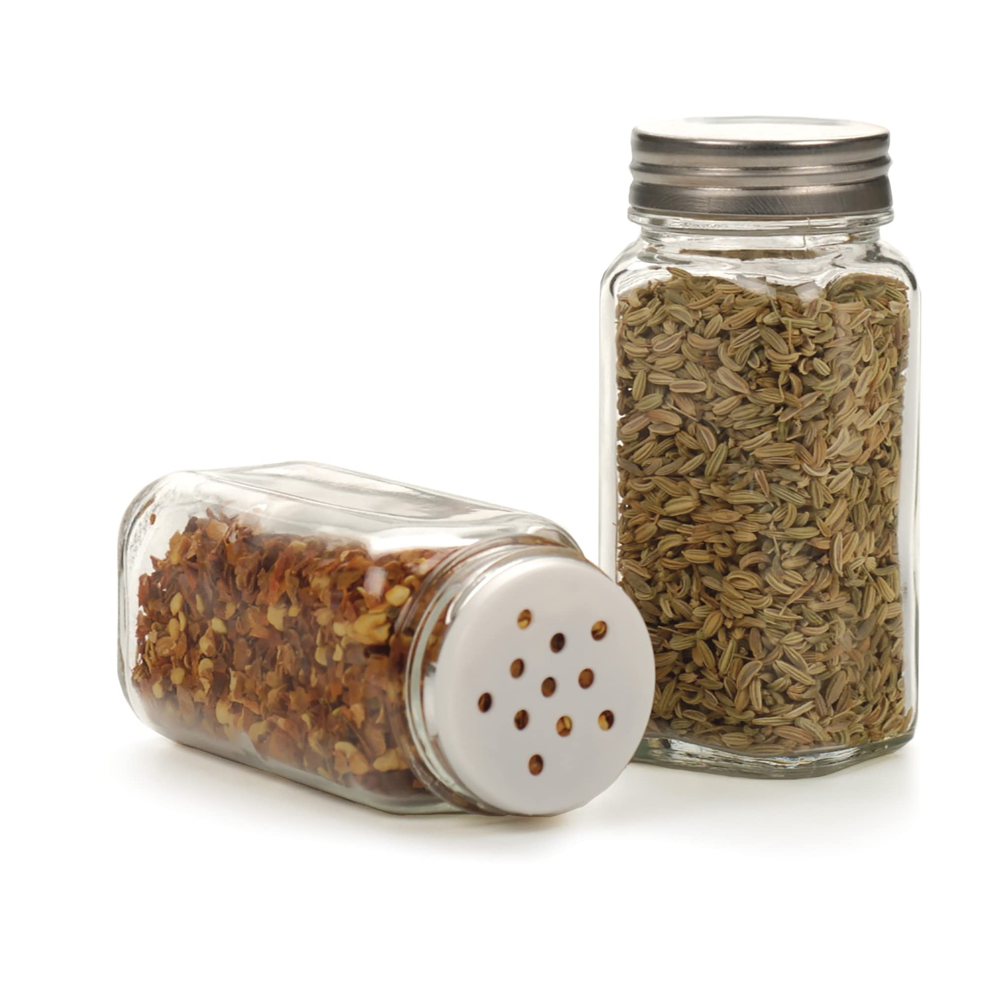 RSVP International Kitchen Storage Collection Glass Spice Jars, Square, 4-Ounce, Clear/Stainless Steel