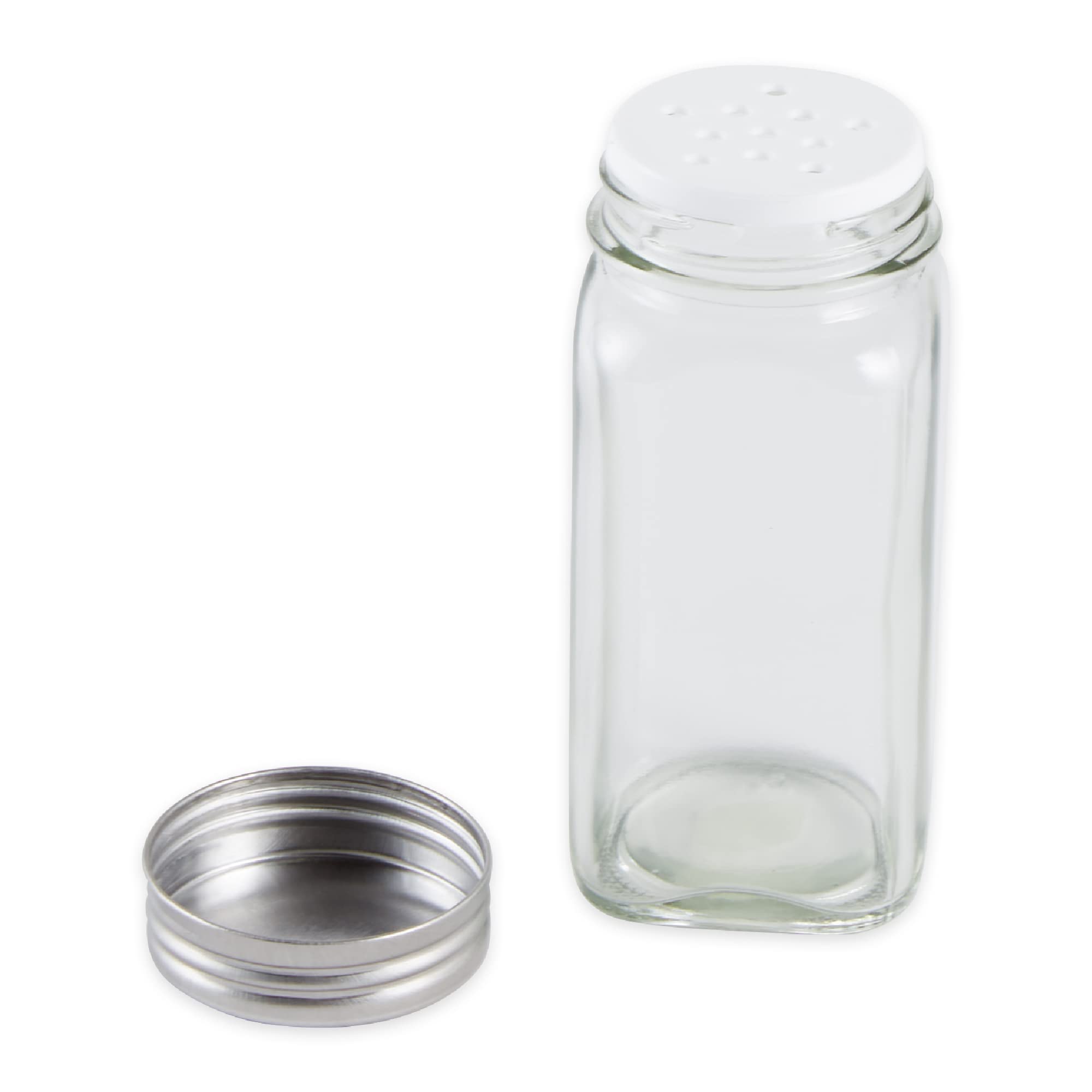 RSVP International Kitchen Storage Collection Glass Spice Jars, Square, 4-Ounce, Clear/Stainless Steel