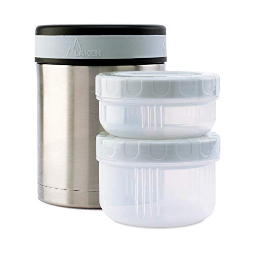 Laken Thermo Vacuum Insulated Stainless Steel Food Jar Container w/Cover and 2 PP Containers