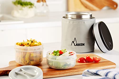 Laken Thermo Vacuum Insulated Stainless Steel Food Jar Container w/Cover and 2 PP Containers