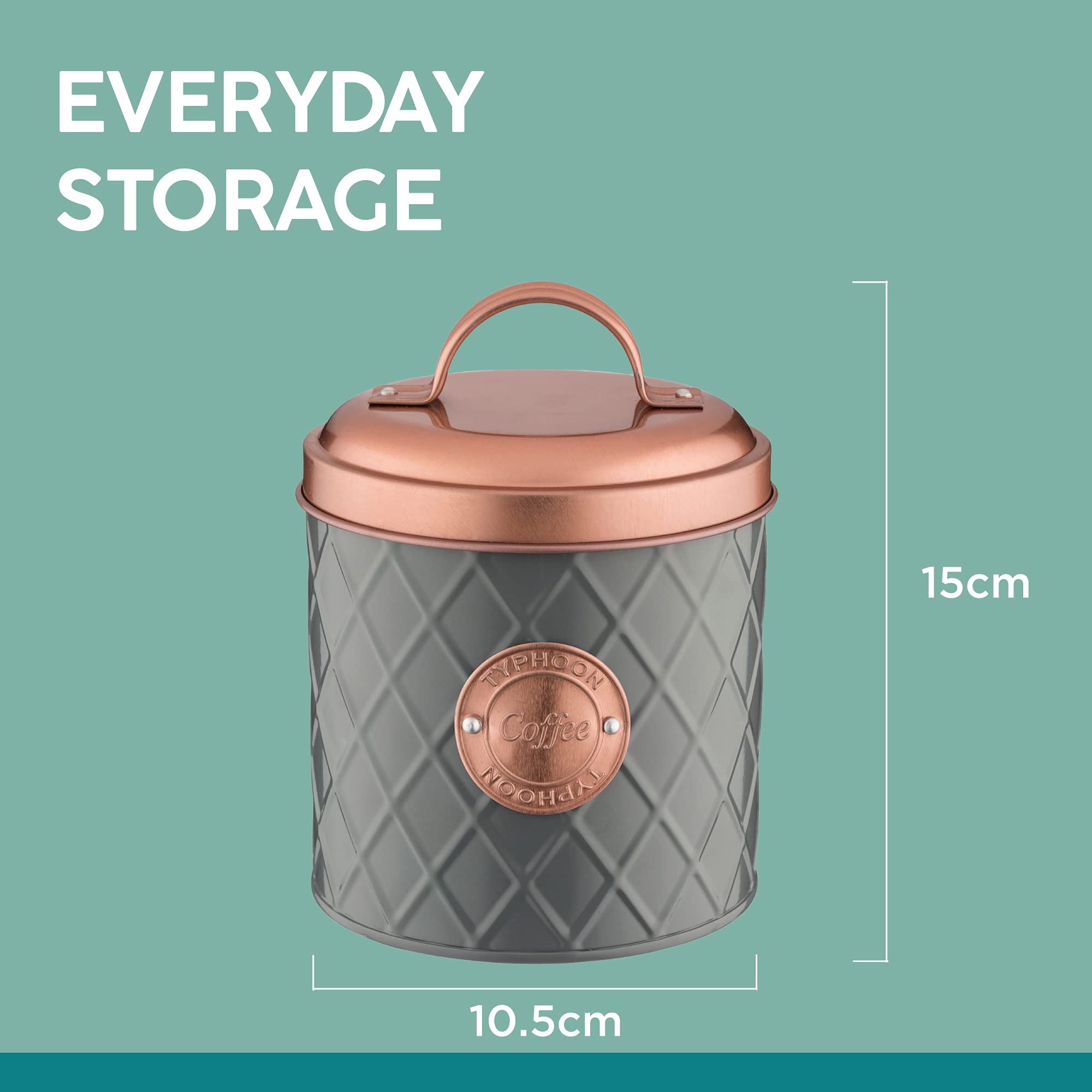 Typhoon Henrik Grey Lid Coffee Storage Canister with Copper Lid, 12 CM