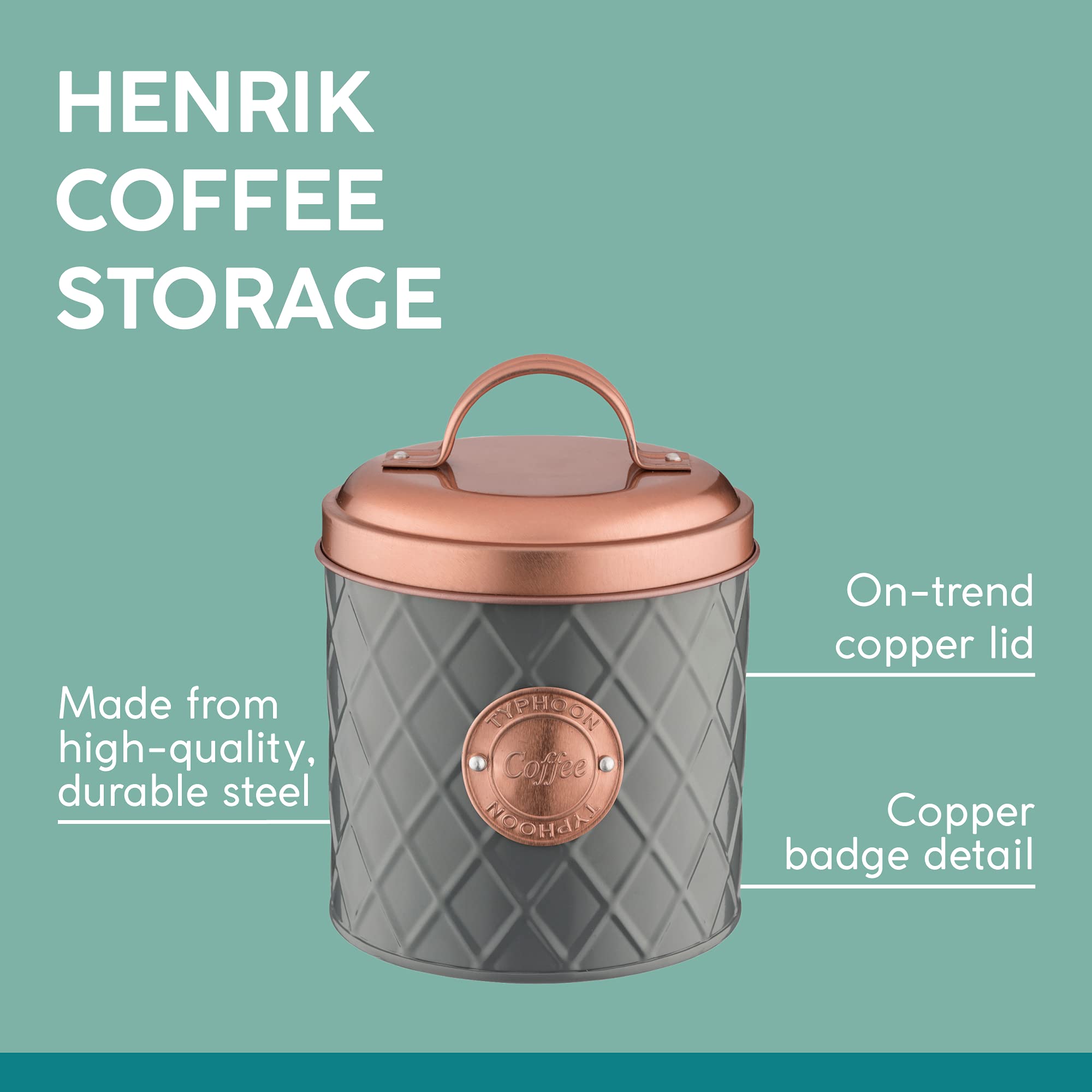 Typhoon Henrik Grey Lid Coffee Storage Canister with Copper Lid, 12 CM