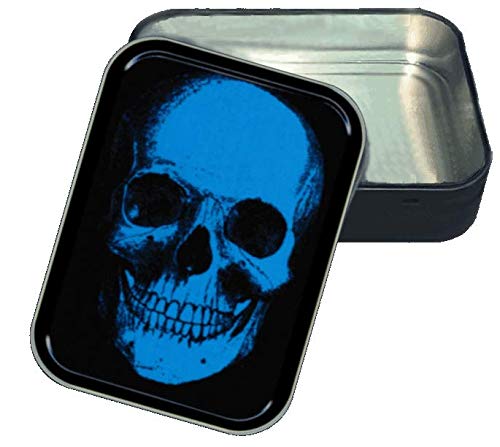 Stash Tins Blue Skull Storage Container 4.37" L x 3.5" W x 1" H