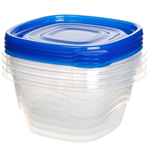 Sistema Takealongs 1.2L Deep Square 4 Pack Food Storage Containers, 1.2 Litre, Clear with Blue Lid