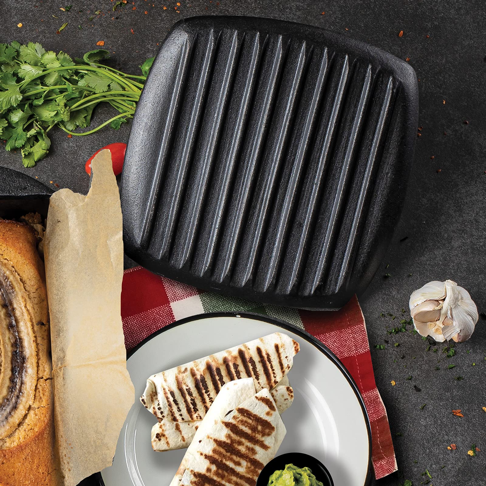 Square Panini Press, Cast Iron, 7.75 x 7.75 x 2.375"