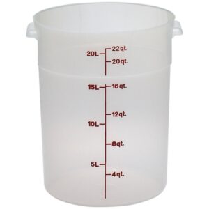 storage container, round, 22 qt., 13-1/2'' dia. x 15''h, translucent, polypropylene, nsf (6 pieces/unit)