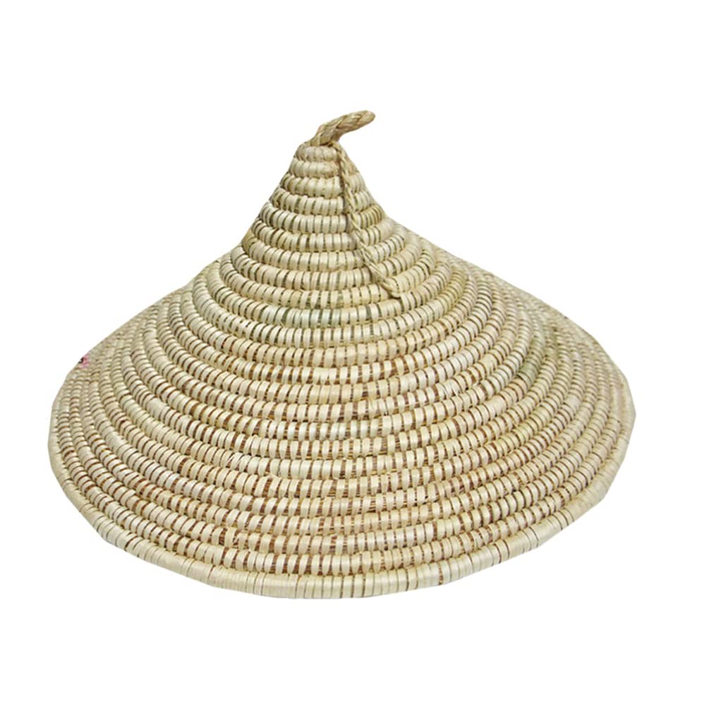 Wakauto Handmade Straw Hat Straw Weaving Pot Cover Conical Home Lampshade Cover (Beige)