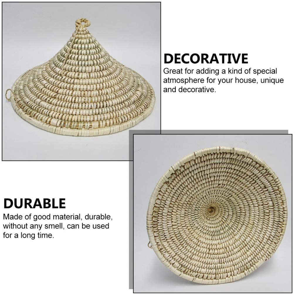 Wakauto Handmade Straw Hat Straw Weaving Pot Cover Conical Home Lampshade Cover (Beige)