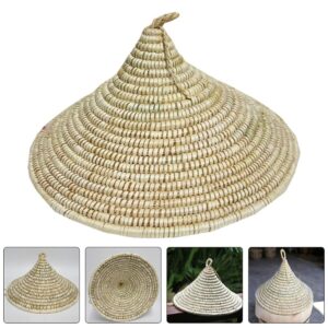 Wakauto Handmade Straw Hat Straw Weaving Pot Cover Conical Home Lampshade Cover (Beige)