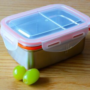 Mighty Hippo RECTANGLE Stainless Steel BENTO Food Container (Size: SMALL) - 2 Compartments (Removable Divider / Leak Proof / Dishwasher Safe / Reusable / Food Safe / Metal / BPA Free / Meal Prep)