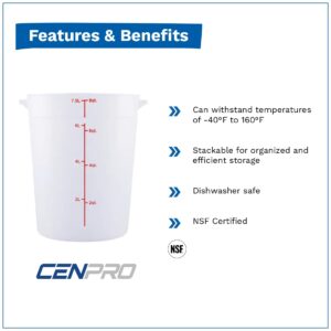 CenPro 29A-053 Round Food Storage Container - 8 Qt. Capacity - White - NSF