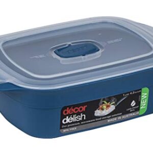 Décor Delish Oblong 1L |Food Storage Container |Leakproof| Ideal for Meal Prep| BPA Free|Dishwasher, Freezer & Microwave Safe, Blue