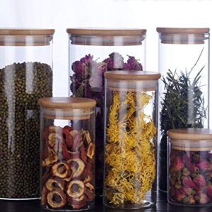 Glass Food Storage Jar with Natural Wood Lid - Coffee Bean & Kitchen Container for Tea Dry Fruit Nuts Candy Seasoning Spaghetti Clear Sealing size 750ML/25.4oz