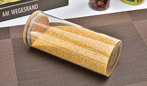 Glass Food Storage Jar with Natural Wood Lid - Coffee Bean & Kitchen Container for Tea Dry Fruit Nuts Candy Seasoning Spaghetti Clear Sealing size 750ML/25.4oz