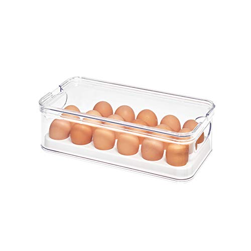 iDesign 18, Stackable BPA- Plastic Eggs, Portable Storage Box for Fridge or Kitchen Cupboard, Clear/White, 32.3 cm x 16.1 cm x 9.9 cm