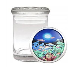 abstract mushroom alien em1 medical glass stash jar 3'' x 2'' herb and spice storage air tight seal