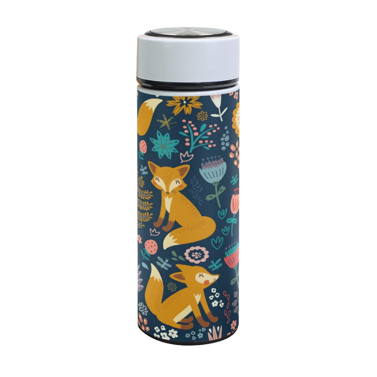 ZZKKO Animal Fox Vacuum Insulated Stainless Steel Water Bottle, Forest Thermos Cup Water Bottle Travel Mug BPA Free Double Walled 17 OZ for Outdoor Sports Camping Hiking Cycling