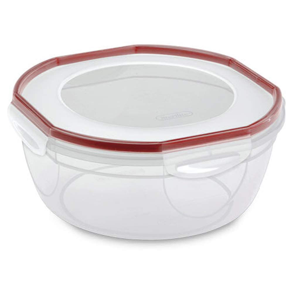 Sterilite Ultra-Seal 4.7 Qt Bowl, Large Airtight Food Storage Container, Latching Lid, Microwave and Dishwasher Safe, Clear With Red Gasket, 12-Pack