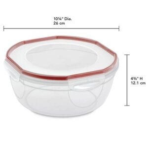 Sterilite Ultra-Seal 4.7 Qt Bowl, Large Airtight Food Storage Container, Latching Lid, Microwave and Dishwasher Safe, Clear With Red Gasket, 12-Pack