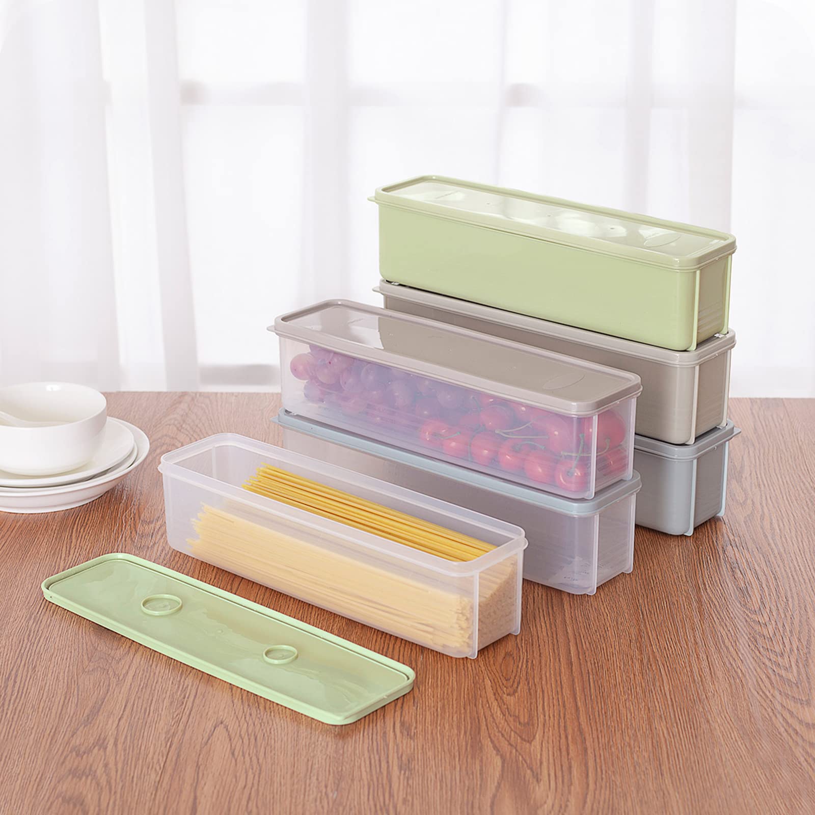 3PCS Rectangular Pasta Spaghetti Noodle Keeper Box with Cover,Pasta Canister Set,Dishwasher Safe (11.8x3.23x3.14inch)