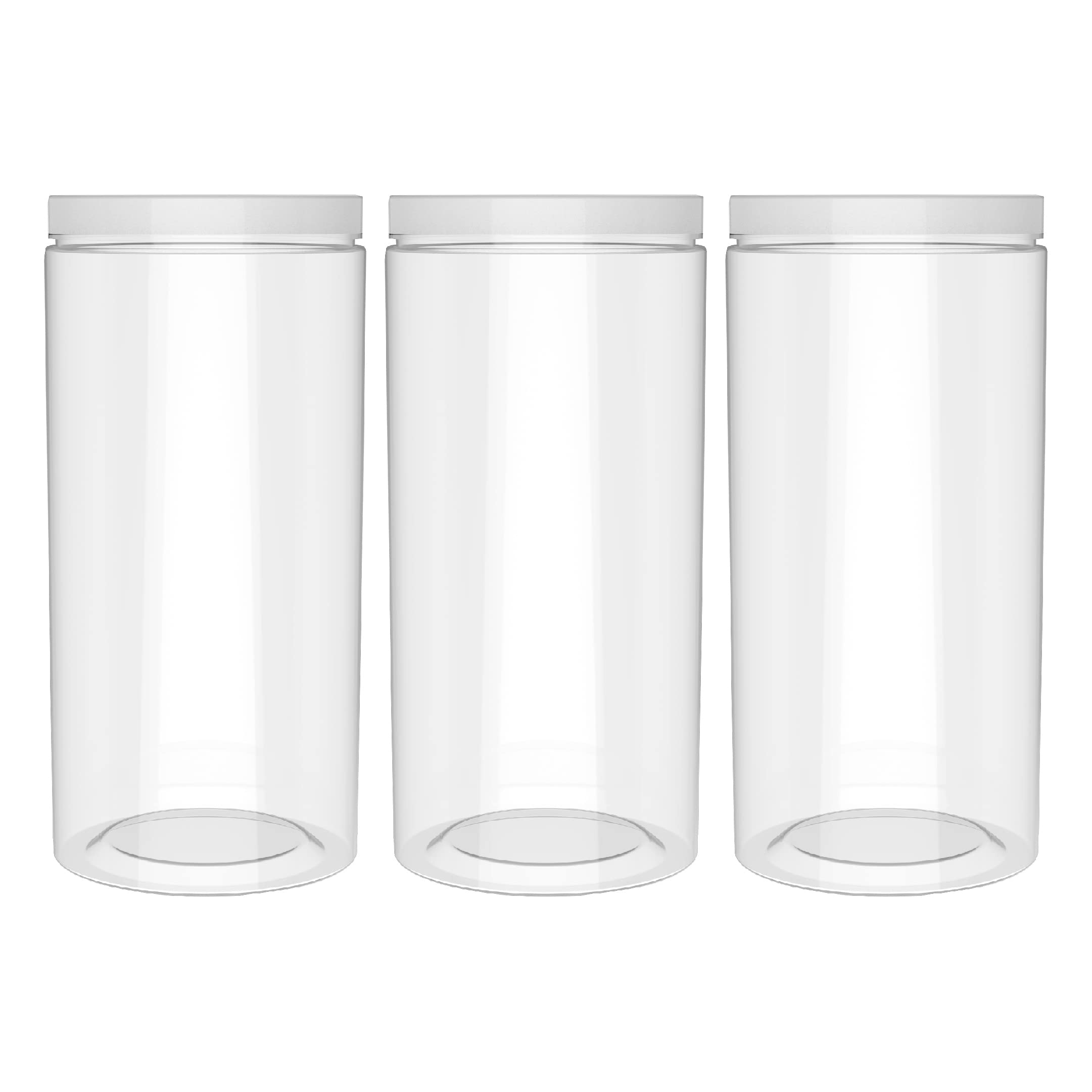 HoleviFO 60oz (1780 ml,3 Pack) Clear Tall Plastic Storage Jar with Lid, Round Airtight Food Storage Container with Screw Lid Kitchen Pantry Storage Container for Spaghetti Pasta Cereal Coffee Beans