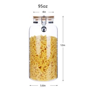 KKC HOME ACCENTS Glass 2 lb Whole Bean Coffee Glass Container with Airtight Hinged Bamboo Lids,32 Ounce Coffee Beans Glass Canisters,Large Sealed Glass Storage Jars for Flour,Sugar,Nut,Pasta,Cereal