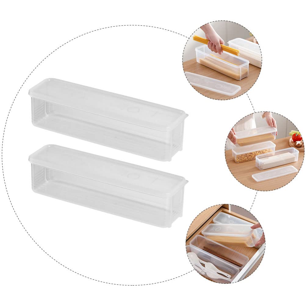 DOITOOL Pasta Storage Containers with Airtight Lid 2Pcs Rectangular Spaghetti Noodle Box Chopstick Storage Holder Canisters for Kitchen Pantry Refrigerator