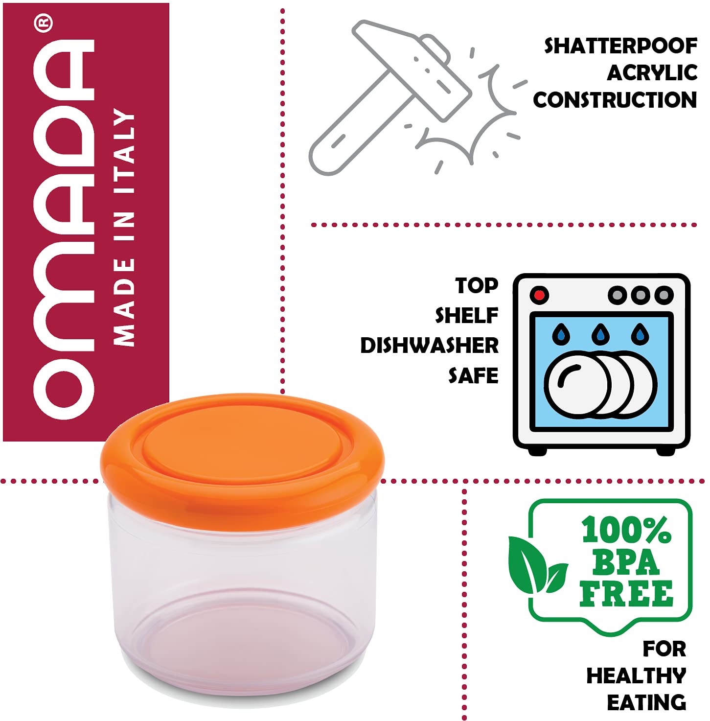 OMADA Acrylic Airtight Storage Container: Sugar Flour Container and Pasta Container - Storage Jar for Food Toiletries Office Supplies - Dishwasher Safe Storage Container Cylinder - 16 Oz – Violet Lid