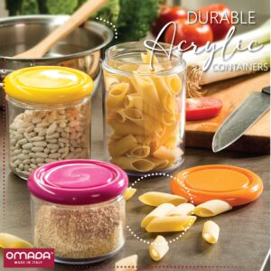 OMADA Acrylic Airtight Storage Container: Sugar Flour Container and Pasta Container - Storage Jar for Food Toiletries Office Supplies - Dishwasher Safe Storage Container Cylinder - 16 Oz – Violet Lid