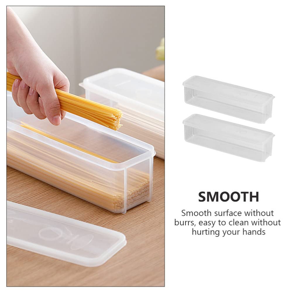 Luxshiny Pasta Storage Container 2pcs Plastic Spaghetti Box Rectangular Noodle Canister With Lid Chopstick Storage Bin Spaghetti Keeper Box for Refrigerator Countertop