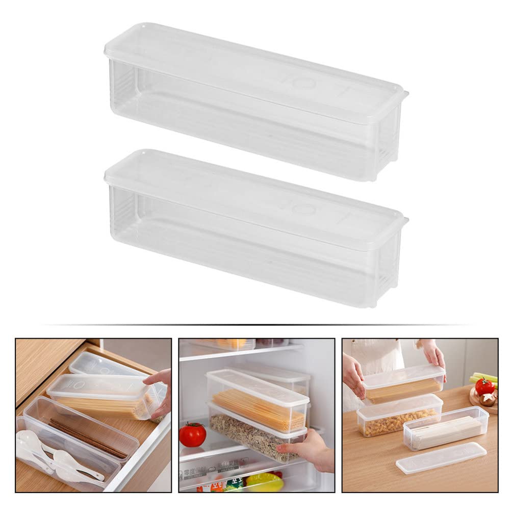 Luxshiny Pasta Storage Container 2pcs Plastic Spaghetti Box Rectangular Noodle Canister With Lid Chopstick Storage Bin Spaghetti Keeper Box for Refrigerator Countertop